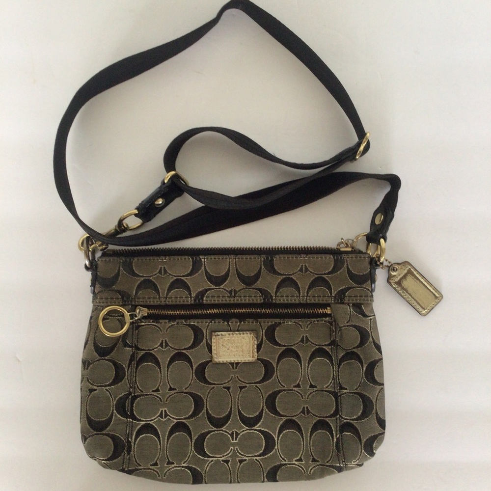 Coach Poppy Monogram C Crossbody Bag Black Tan - Gem